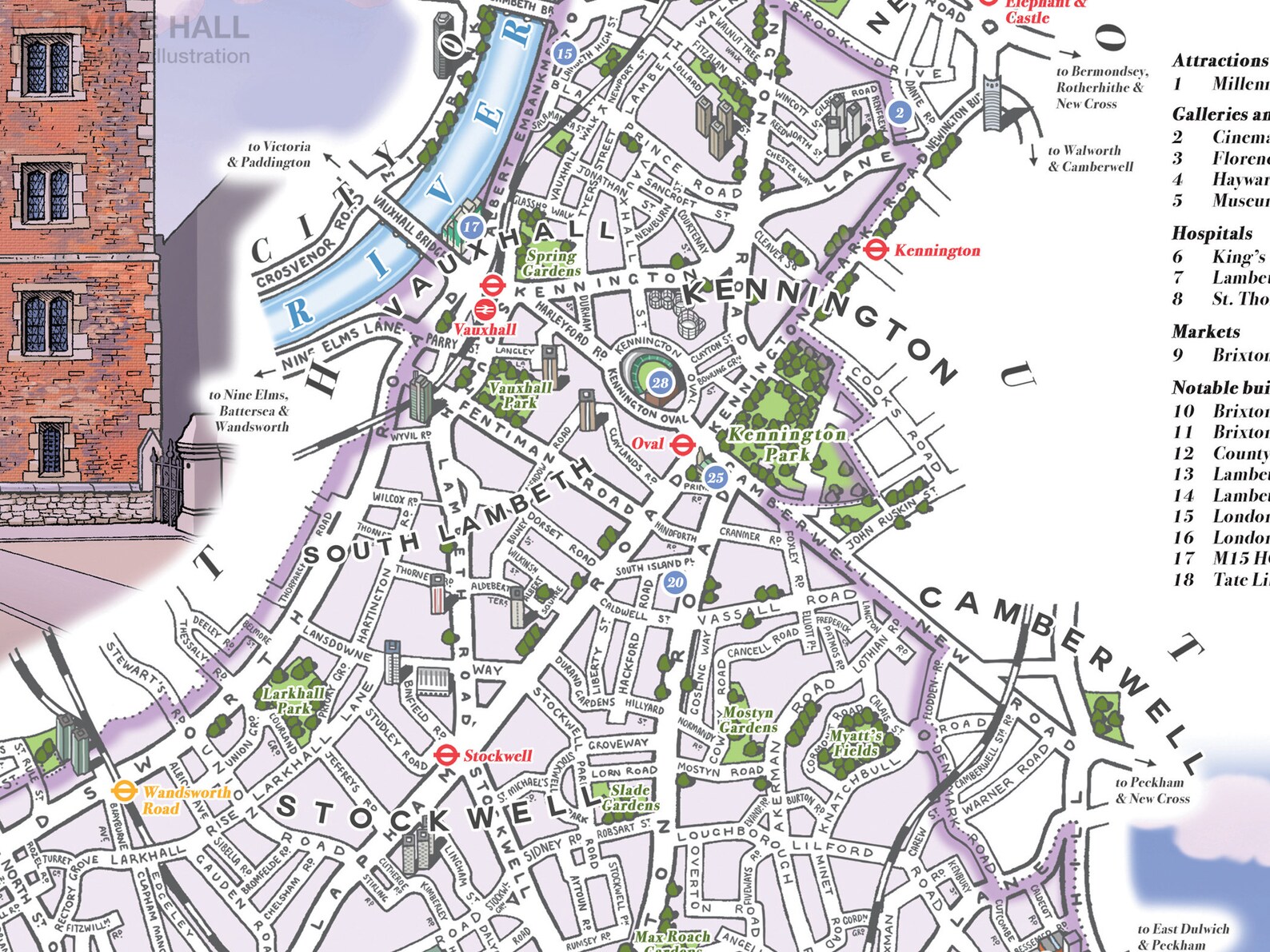 Lambeth london Borough Illustrated Map Giclee Print - Etsy