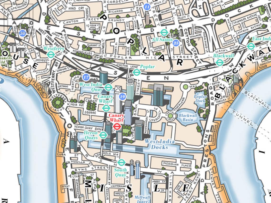 Tower Hamlets london Borough Illustrated Map Giclee Print - Etsy UK
