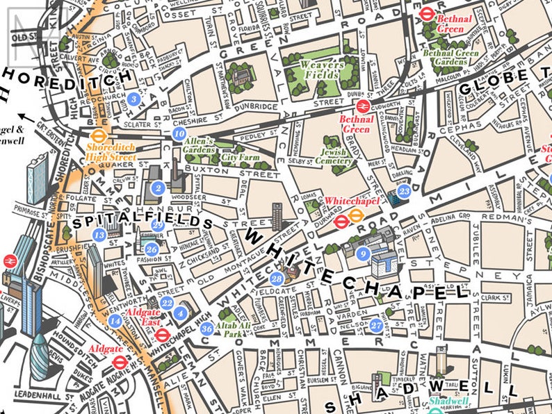 Tower Hamlets london Borough Illustrated Map Giclee Print - Etsy
