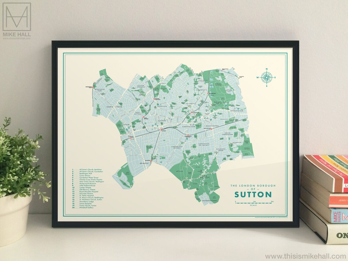 Sutton london Borough Retro Map Giclee Print - Etsy