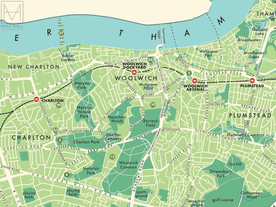 Greenwich london Borough Retro Map Giclee Print - Etsy