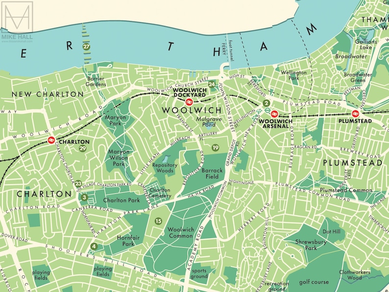 Greenwich london Borough Retro Map Giclee Print - Etsy