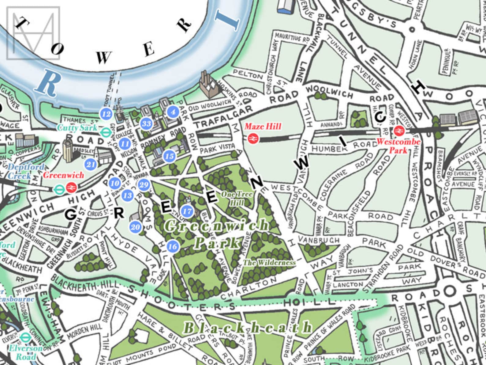 Greenwich london Borough Illustrated Map Giclee Print - Etsy