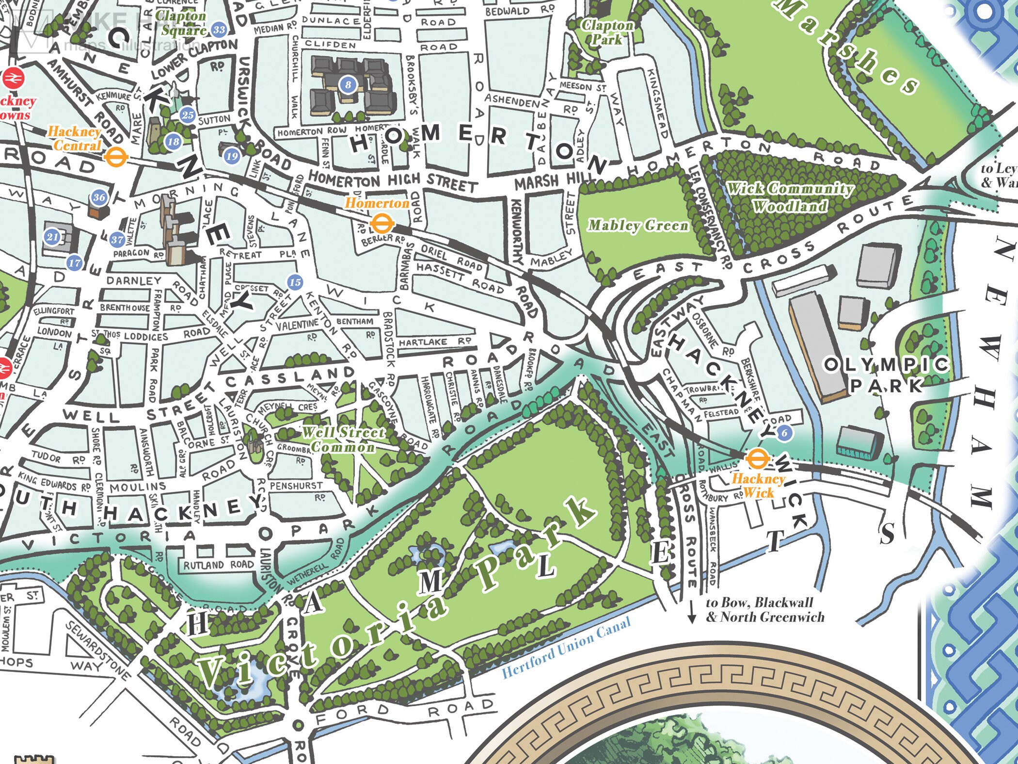 Hackney (london Borough) Illustrated Map Giclee Print - Etsy