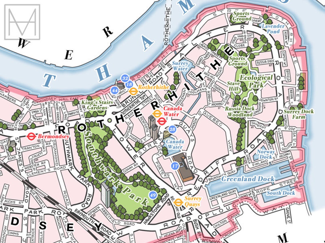 Southwark london Borough Illustrated Map Giclee Print - Etsy