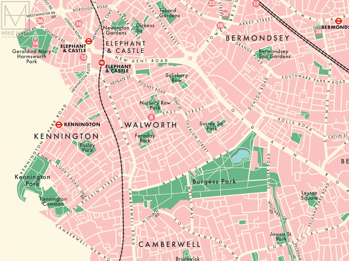 Southwark london Borough Retro Map Giclee Print - Etsy