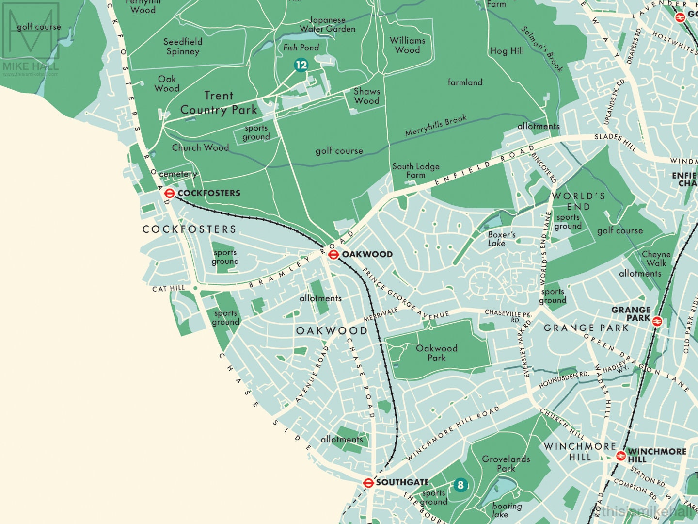 Enfield london Borough Retro Map Giclee Print - Etsy