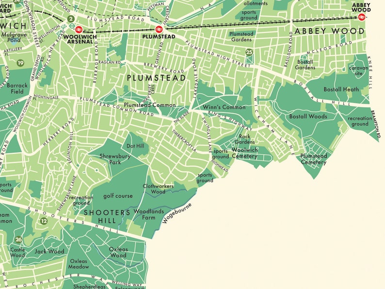 Greenwich (london Borough) Retro Map Giclee Print - Etsy