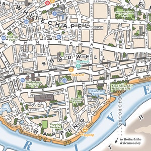 Tower Hamlets (london Borough) Illustrated Map Giclee Print - Etsy