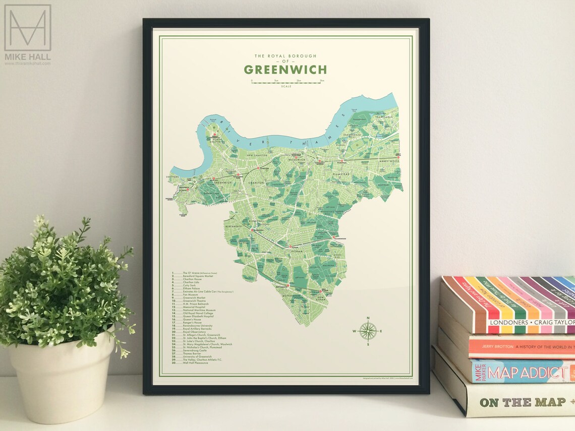 Greenwich (london Borough) Retro Map Giclee Print - Etsy