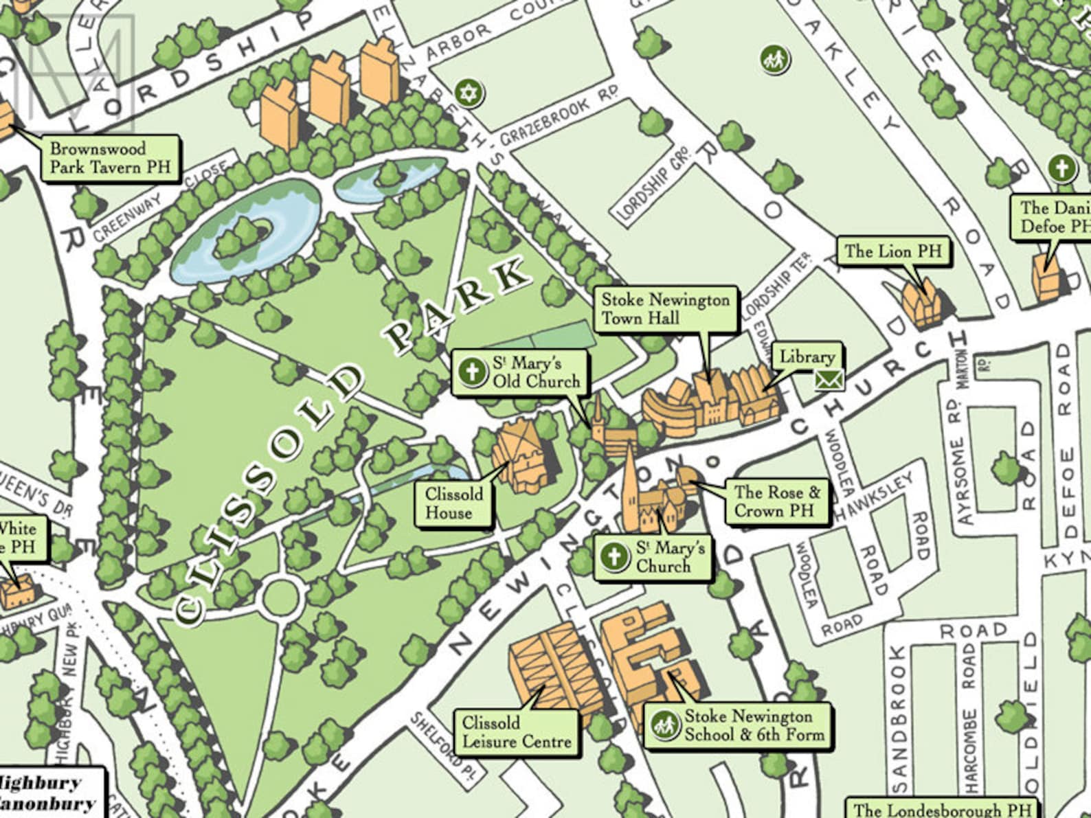 Stoke Newington N16 Illustrated Map Giclee Print | Etsy
