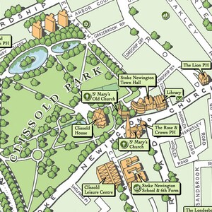 Stoke Newington N16 Illustrated Map Giclee Print | Etsy