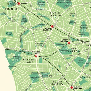 Harrow (london Borough) Retro Map Giclee Print - Etsy