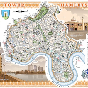 Tower Hamlets london Borough Illustrated Map Giclee Print - Etsy