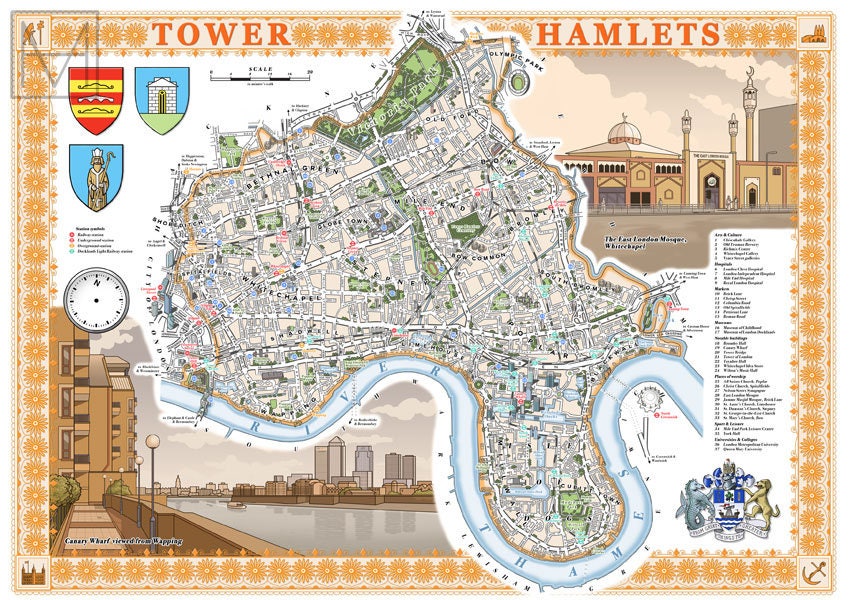 Tower Hamlets london Borough Illustrated Map Giclee Print - Etsy