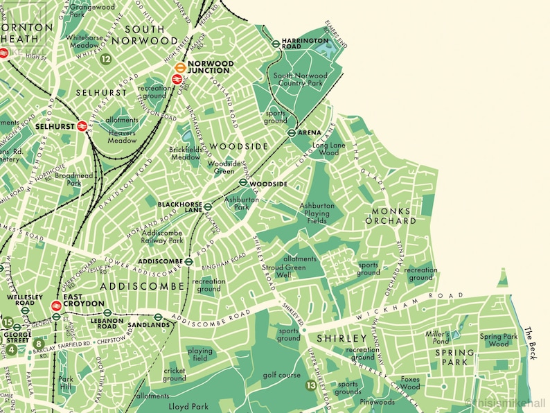 Croydon london Borough Retro Map Giclee Print - Etsy