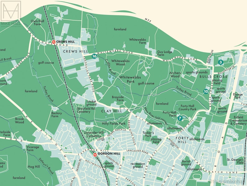 Enfield london Borough Retro Map Giclee Print - Etsy