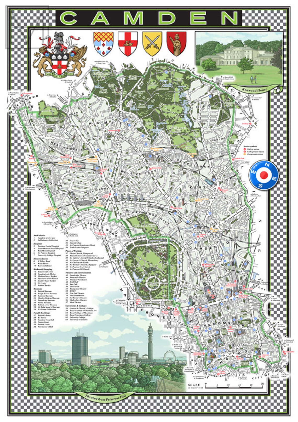 Camden london Borough Illustrated Map Giclee Print - Etsy