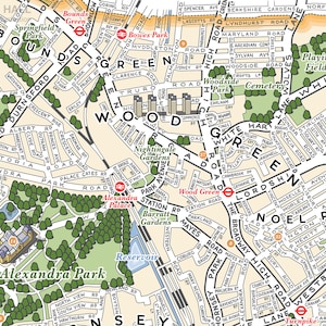 Haringey (london Borough) Illustrated Map Giclee Print - Etsy