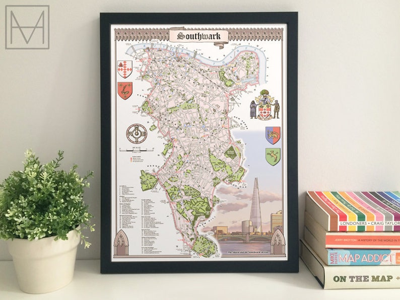 Southwark london Borough Illustrated Map Giclee Print - Etsy UK