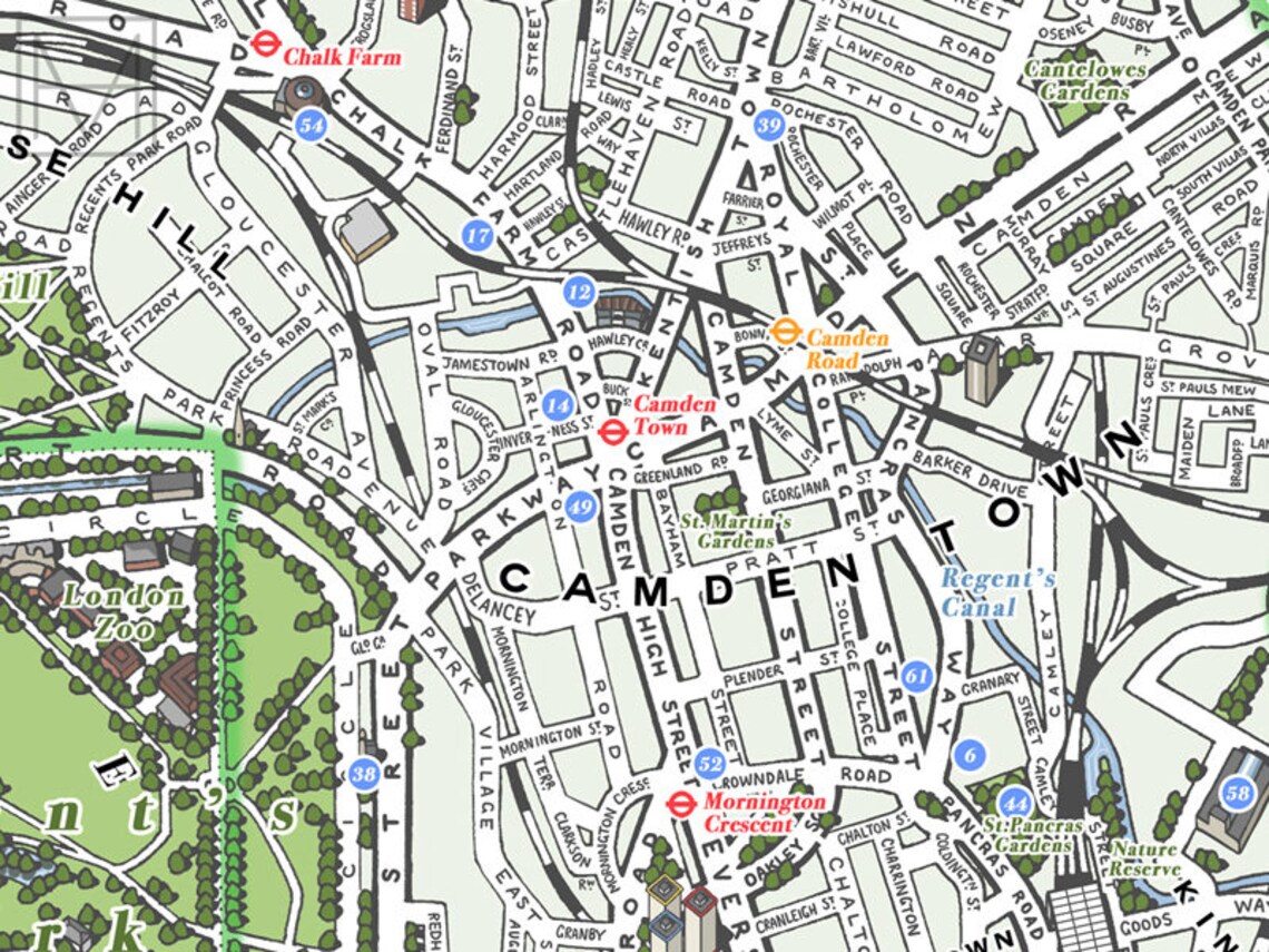 Camden london Borough Illustrated Map Giclee Print - Etsy