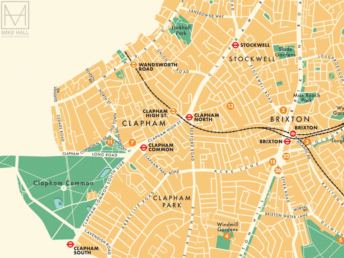 Lambeth (london Borough) Retro Map Giclee Print - Etsy