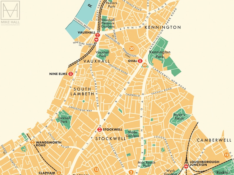 Lambeth (london Borough) Retro Map Giclee Print - Etsy