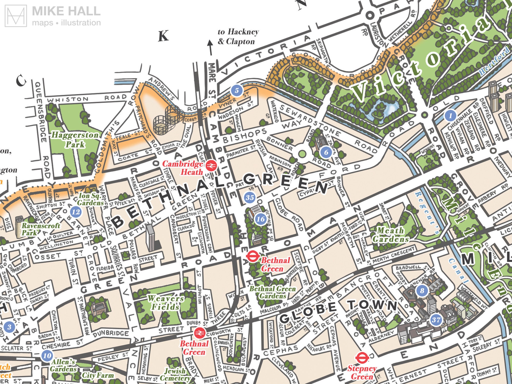 Tower Hamlets (london Borough) Illustrated Map Giclee Print - Etsy