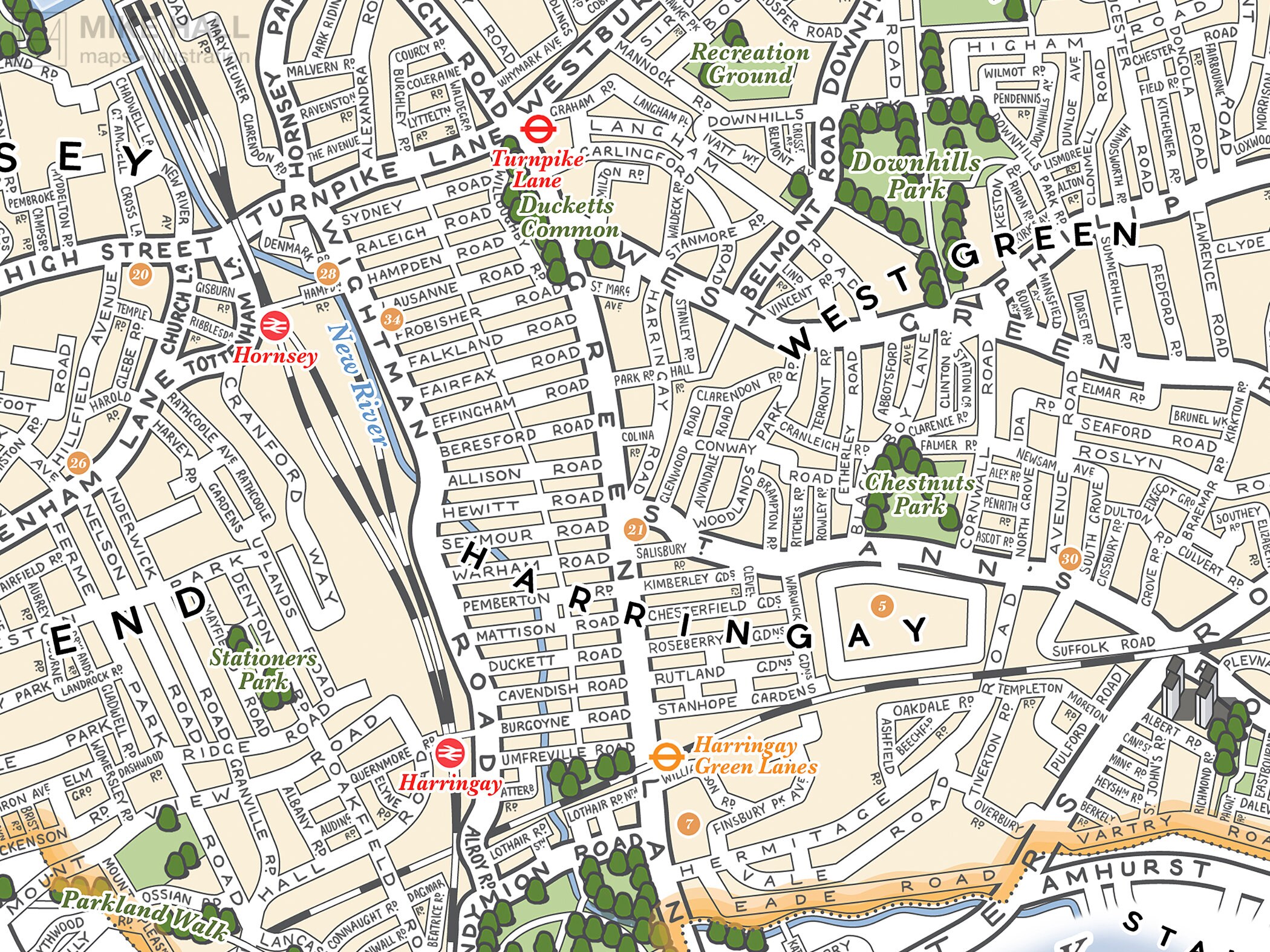 Haringey (london Borough) Illustrated Map Giclee Print - Etsy UK