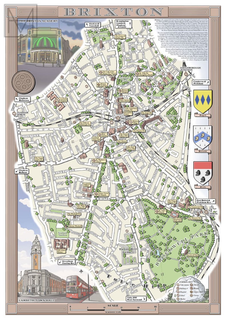 Brixton london SW2/SW9 Illustrated Map Giclee Print - Etsy