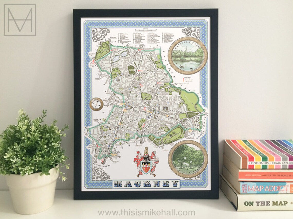 Hackney london Borough Illustrated Map Giclee Print - Etsy