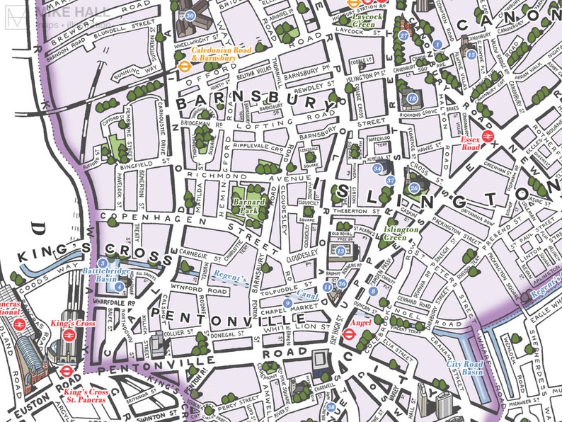 Islington london Borough Illustrated Map Giclee Print - Etsy