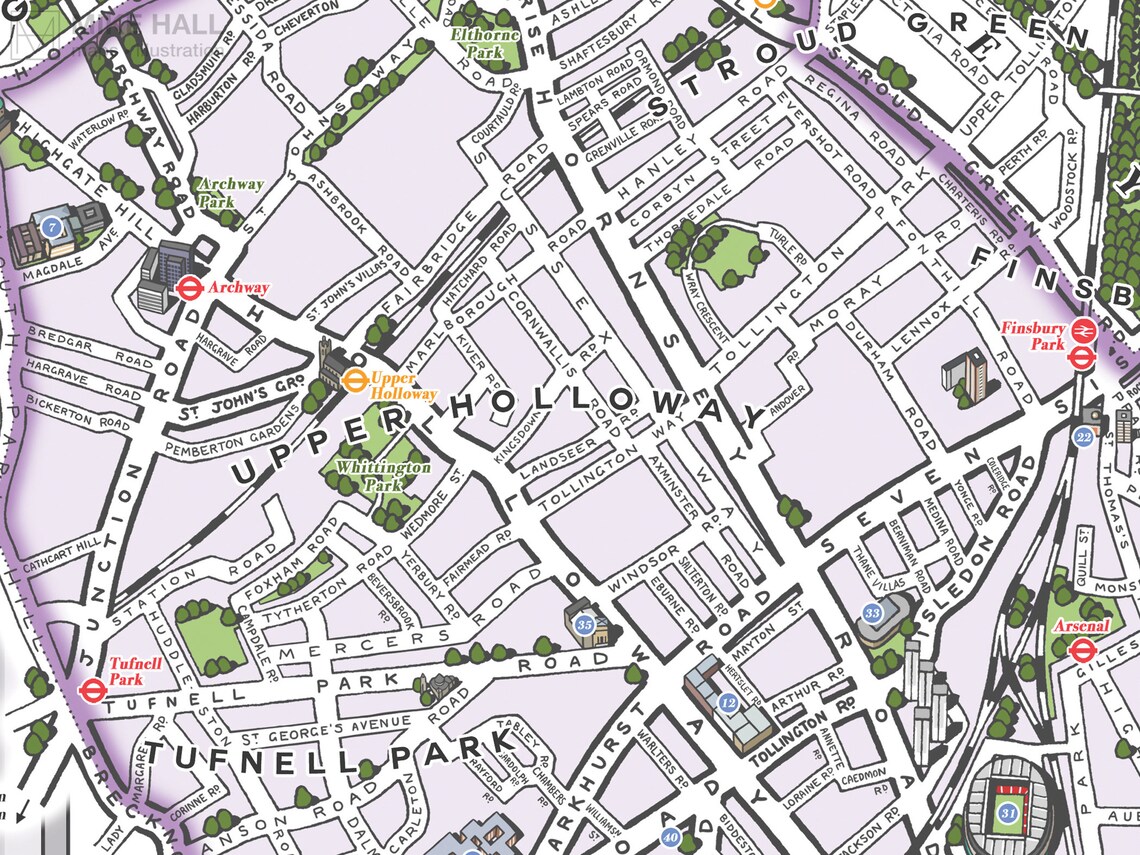 Islington london Borough Illustrated Map Giclee Print - Etsy