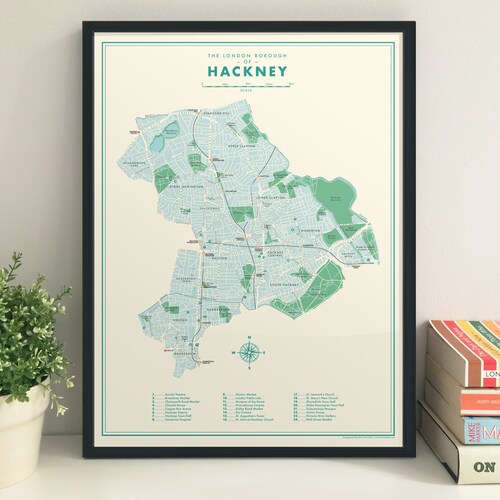 Hackney london Borough Retro Map Giclee Print - Etsy