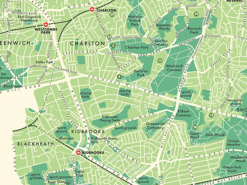 Greenwich (london Borough) Retro Map Giclee Print - Etsy