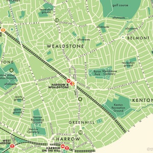 Harrow (london Borough) Retro Map Giclee Print - Etsy