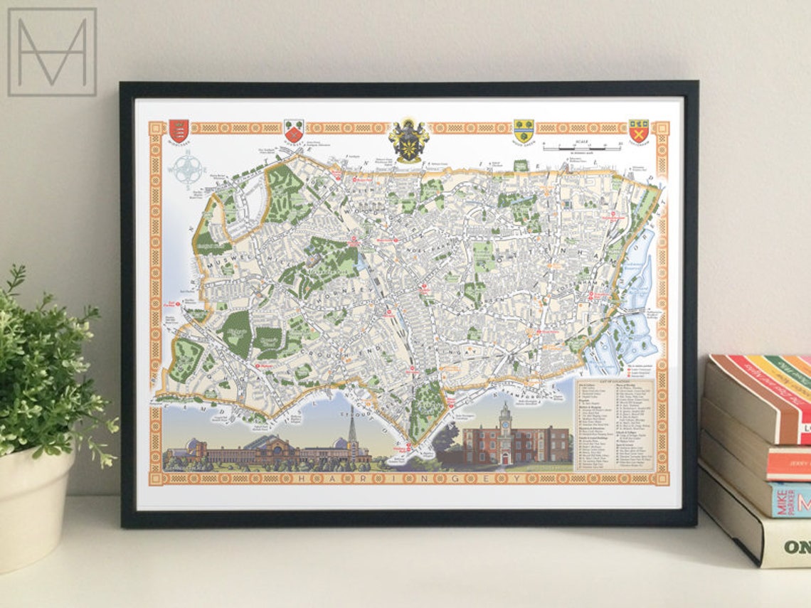 Haringey London Borough illustrated map giclee print | Etsy