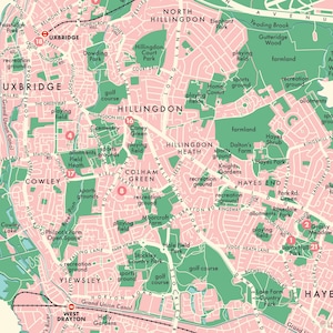 Hillingdon (london Borough) Retro Map Giclee Print - Etsy