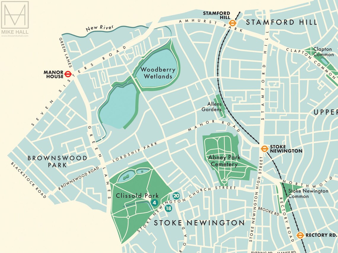 Hackney london Borough Retro Map Giclee Print - Etsy