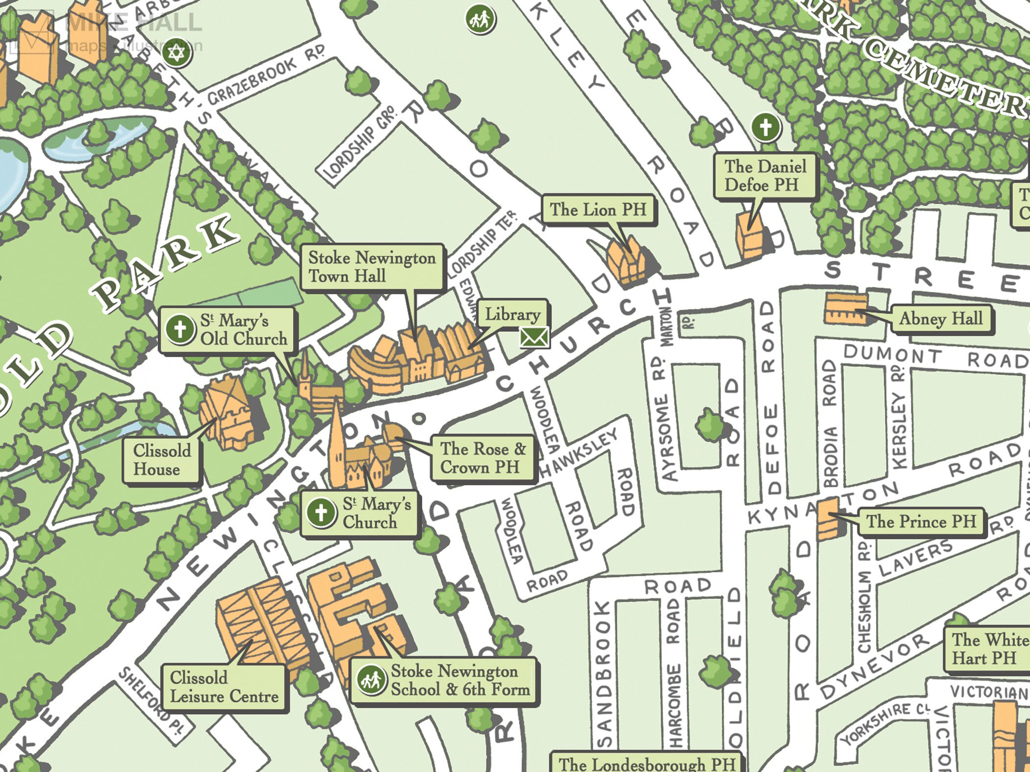 Stoke Newington (N16) Illustrated Map Giclee Print - Etsy