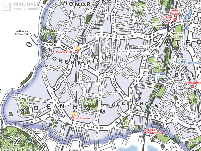 Lewisham (london Borough) Illustrated Map Giclee Print - Etsy