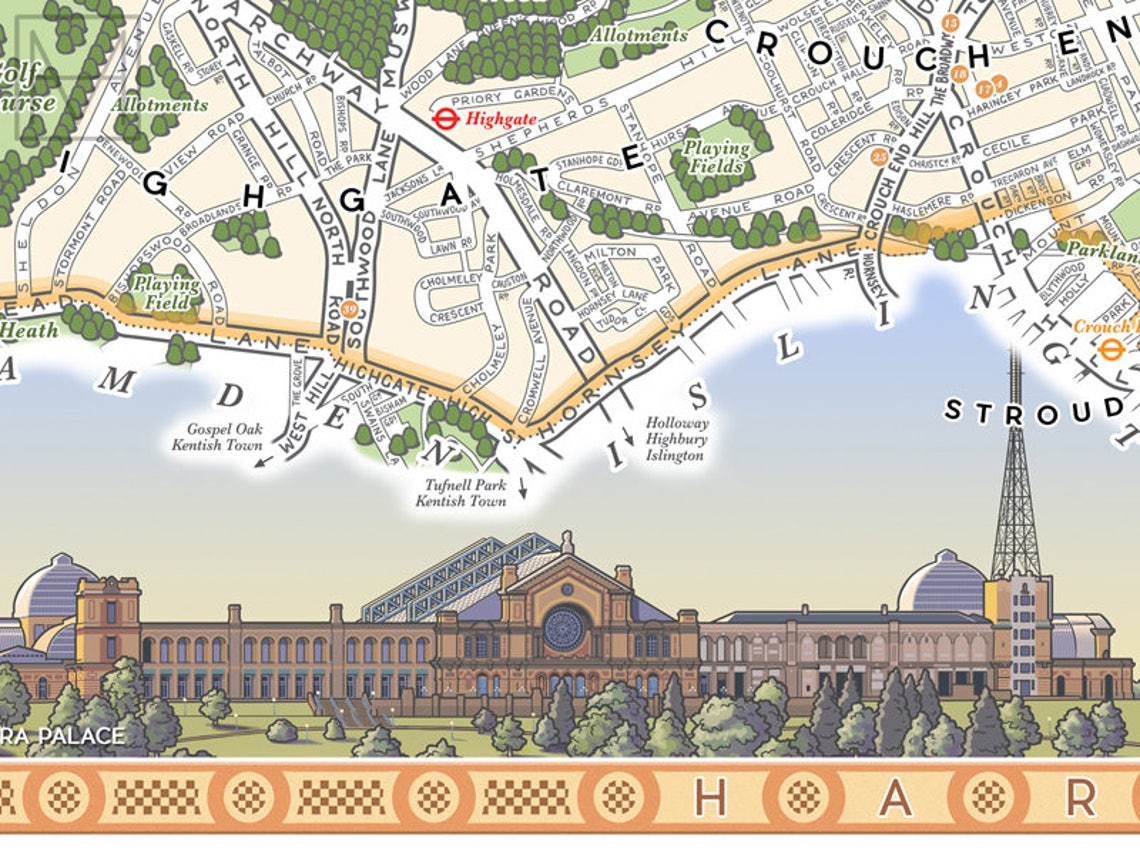Haringey london Borough Illustrated Map Giclee Print - Etsy