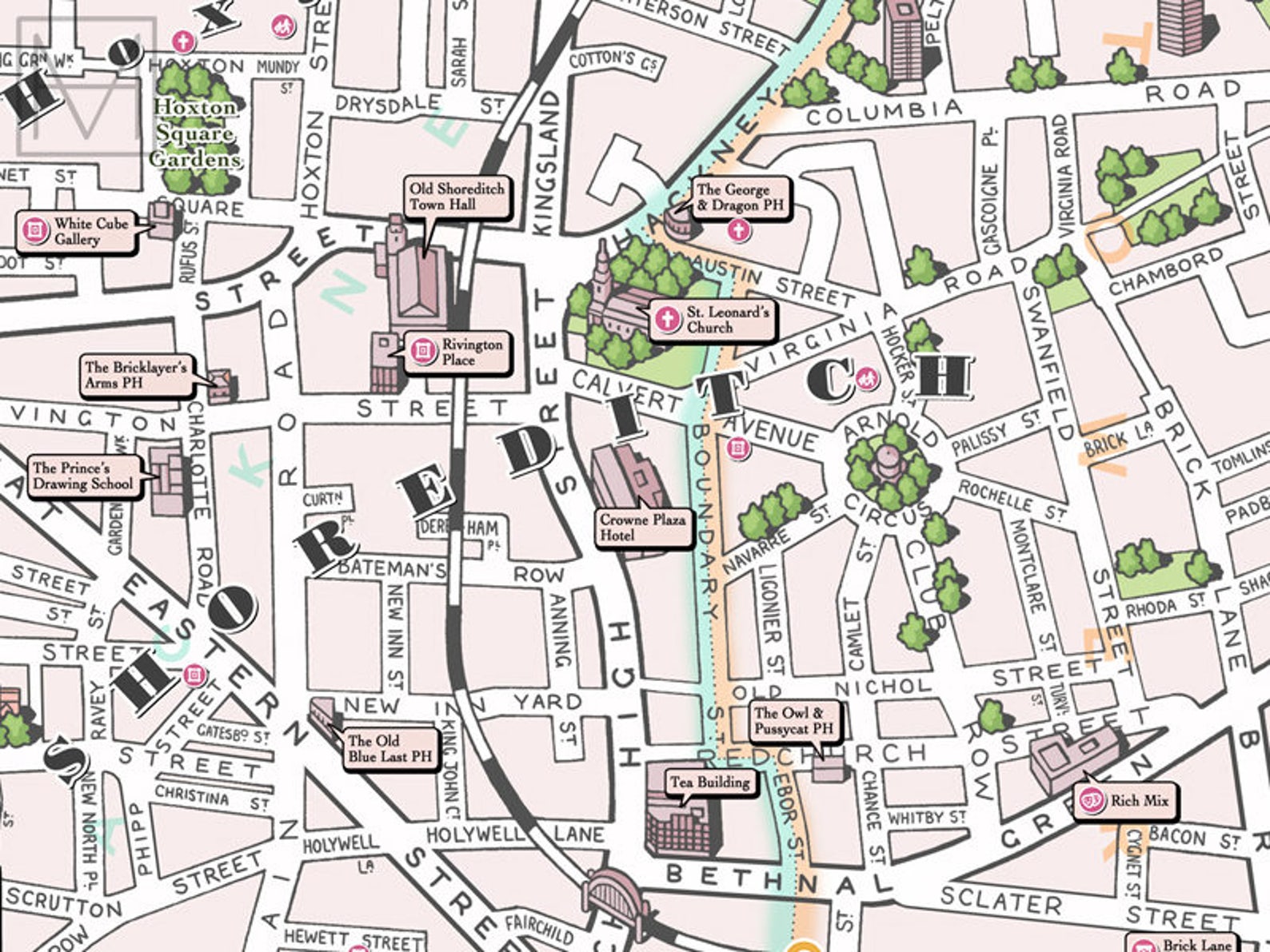 Shoreditch & Spitalfields london E1/EC3 Illustrated Map - Etsy