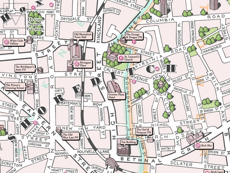 Shoreditch & Spitalfields london E1/EC3 Illustrated Map - Etsy