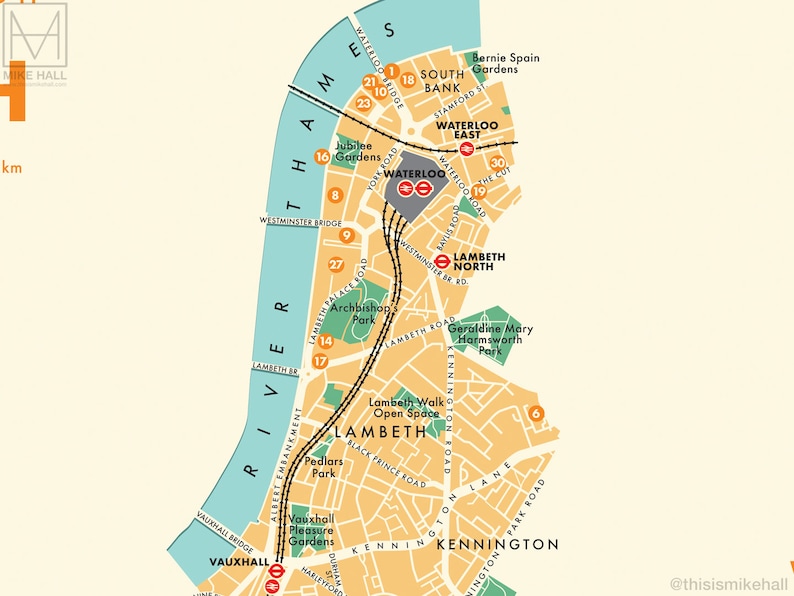 Lambeth (london Borough) Retro Map Giclee Print - Etsy