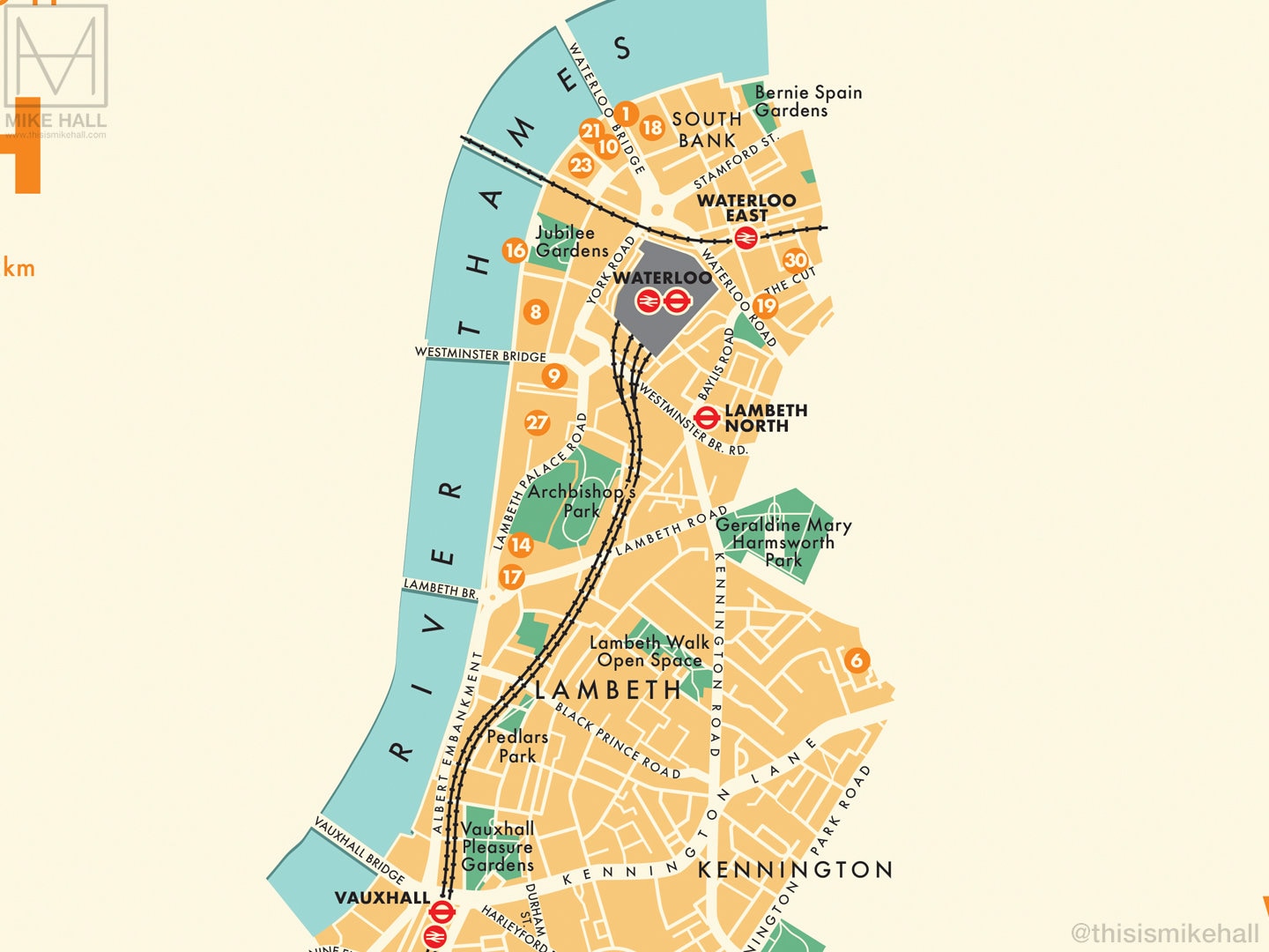 Lambeth (london Borough) Retro Map Giclee Print - Etsy