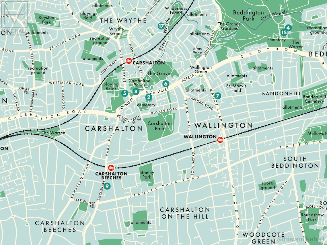 Sutton (london Borough) Retro Map Giclee Print - Etsy