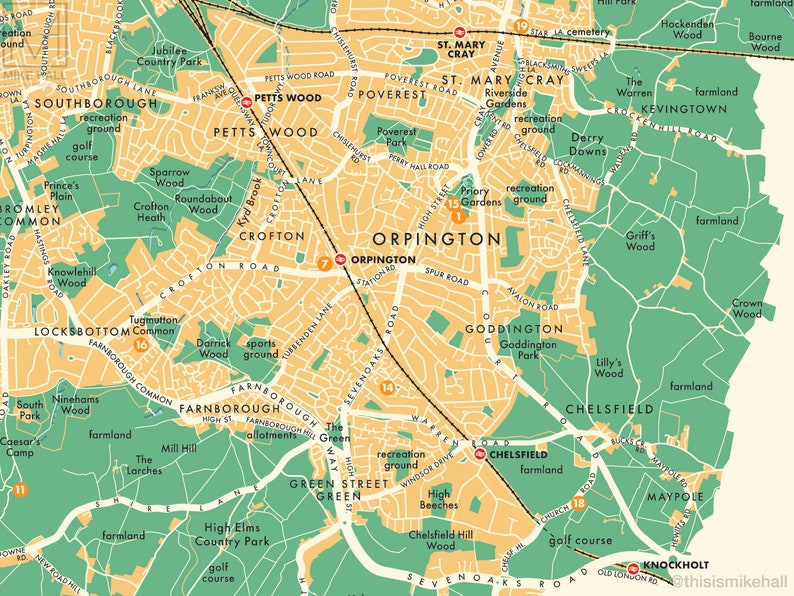 Bromley london Borough Retro Map Giclee Print - Etsy