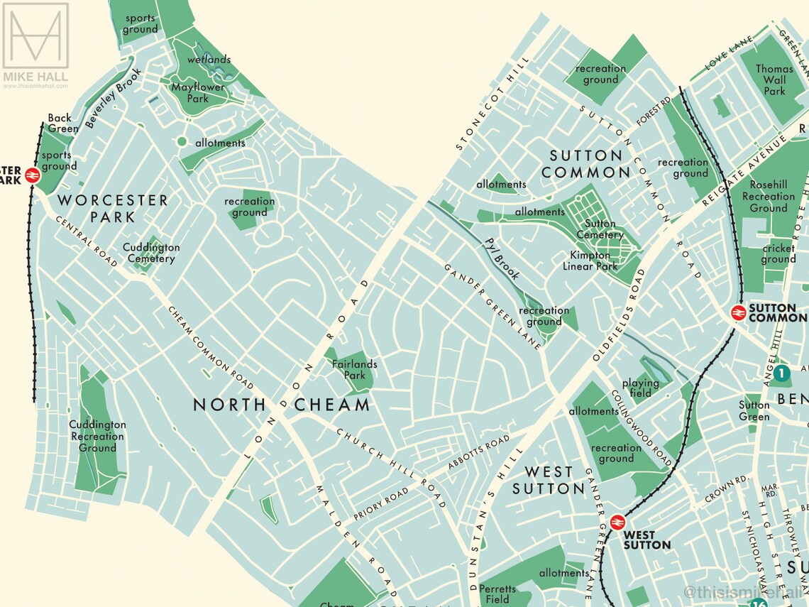 Sutton london Borough Retro Map Giclee Print - Etsy