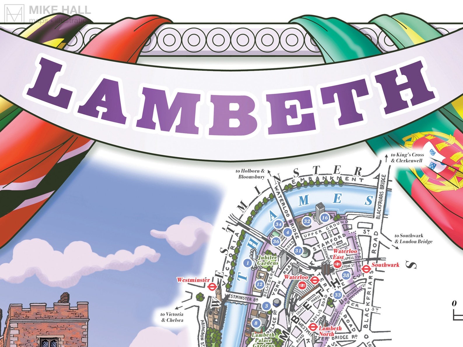 Lambeth london Borough Illustrated Map Giclee Print - Etsy